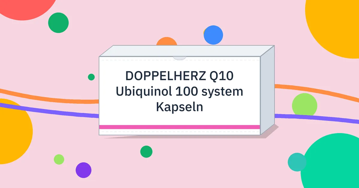 Symbolbild: Packung mit der Aufschrift DOPPELHERZ Q10 Ubiquinol 100 system Kapseln (PZN 17305689) – Verfügbarkeit und Bezug in Apotheken in Frankfurt am Main