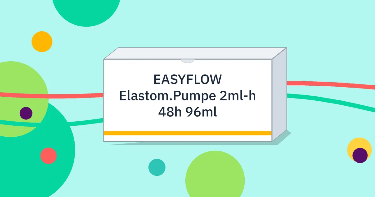 Symbolbild: Packung mit der Aufschrift EASYFLOW Elastom.Pumpe 2ml-h 48h 96ml (PZN 18090067) – Verfügbarkeit und Bezug in Apotheken in Frankfurt am Main