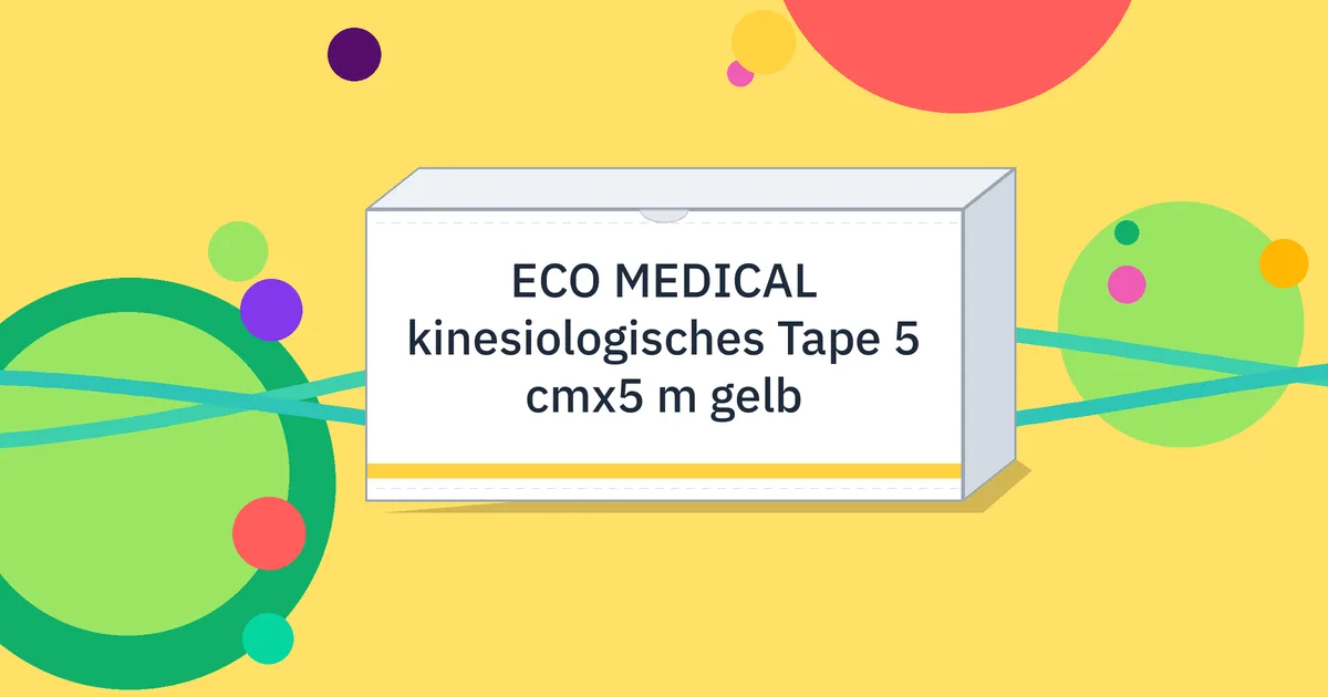 Symbolbild: Packung mit der Aufschrift ECO MEDICAL kinesiologisches Tape 5 cmx5 m gelb (PZN 11332662) – Verfügbarkeit und Bezug in Apotheken in Frankfurt am Main
