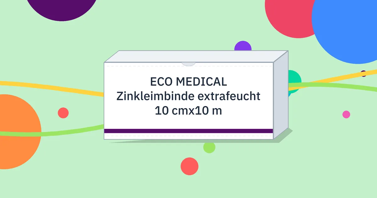 Symbolbild: Packung mit der Aufschrift ECO MEDICAL Zinkleimbinde extrafeucht 10 cmx10 m (PZN 00742486) – Verfügbarkeit und Bezug in Apotheken in Frankfurt am Main