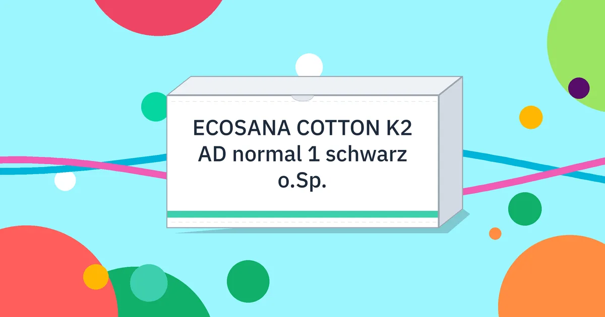 Symbolbild: Packung mit der Aufschrift ECOSANA COTTON K2 AD normal 1 schwarz o.Sp. (PZN 16947049) – Verfügbarkeit und Bezug in Apotheken in Frankfurt am Main