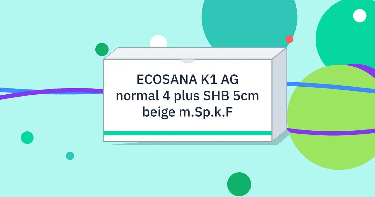 Symbolbild: Packung mit der Aufschrift ECOSANA K1 AG normal 4 plus SHB 5cm beige m.Sp.k.F (PZN 04728371) – Verfügbarkeit und Bezug in Apotheken in Frankfurt am Main