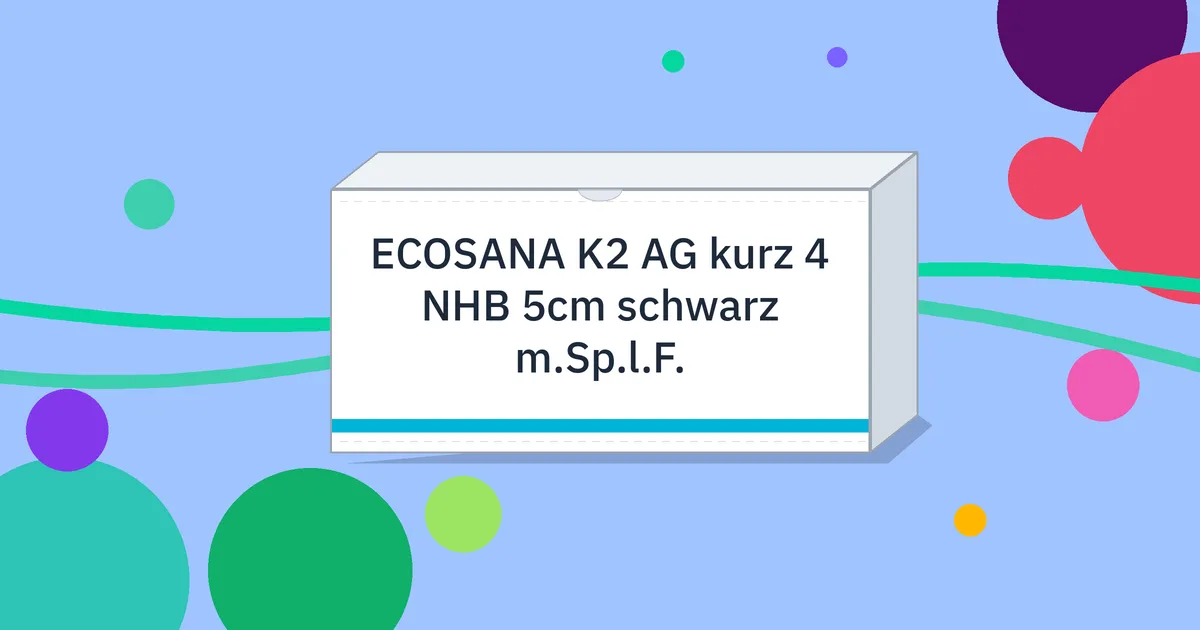 Symbolbild: Packung mit der Aufschrift ECOSANA K2 AG kurz 4 NHB 5cm schwarz m.Sp.l.F. (PZN 10954918) – Verfügbarkeit und Bezug in Apotheken in Frankfurt am Main