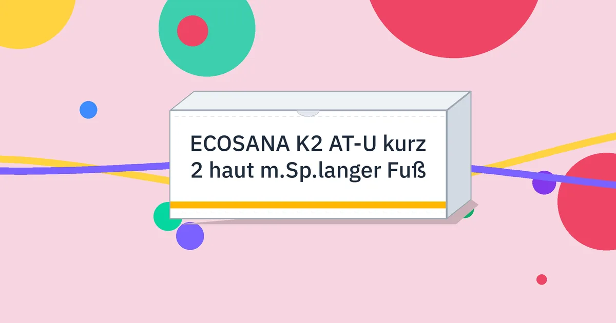 Symbolbild: Packung mit der Aufschrift ECOSANA K2 AT-U kurz 2 haut m.Sp.langer Fuß (PZN 10954611) – Verfügbarkeit und Bezug in Apotheken in Frankfurt am Main