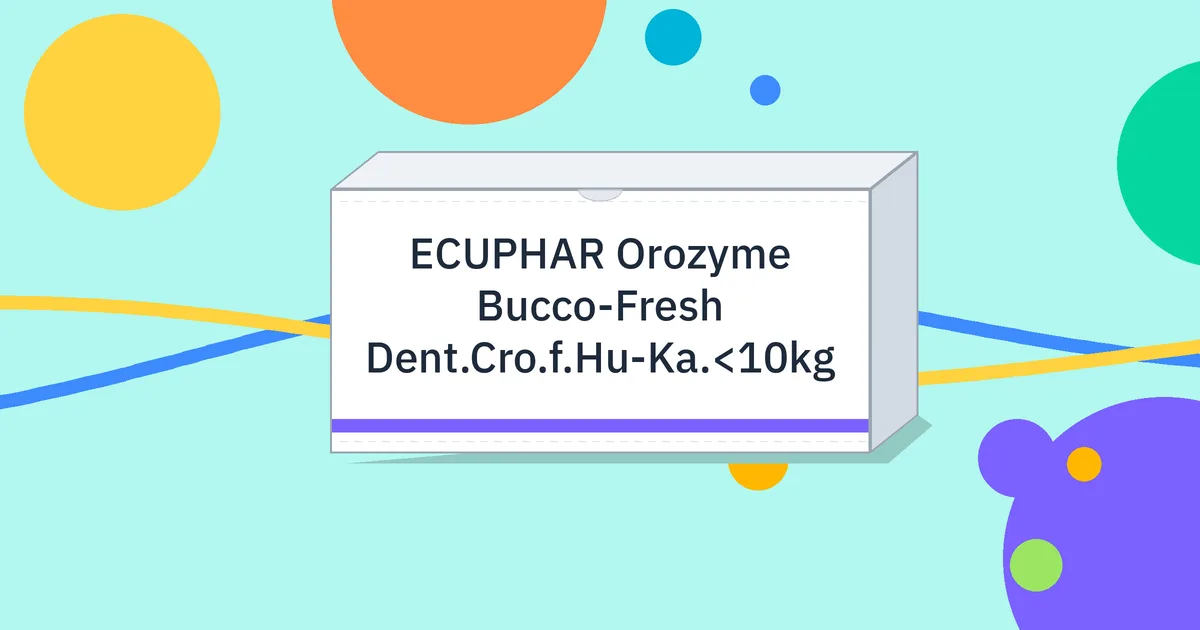 Symbolbild: Packung mit der Aufschrift ECUPHAR Orozyme Bucco-Fresh Dent.Cro.f.Hu-Ka.<10kg (PZN 19445673) – Verfügbarkeit und Bezug in Apotheken in Frankfurt am Main