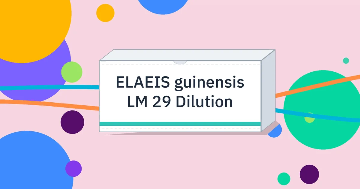 Symbolbild: Packung mit der Aufschrift ELAEIS guinensis LM 29 Dilution (PZN 13469980) – Verfügbarkeit und Bezug in Apotheken in Frankfurt am Main