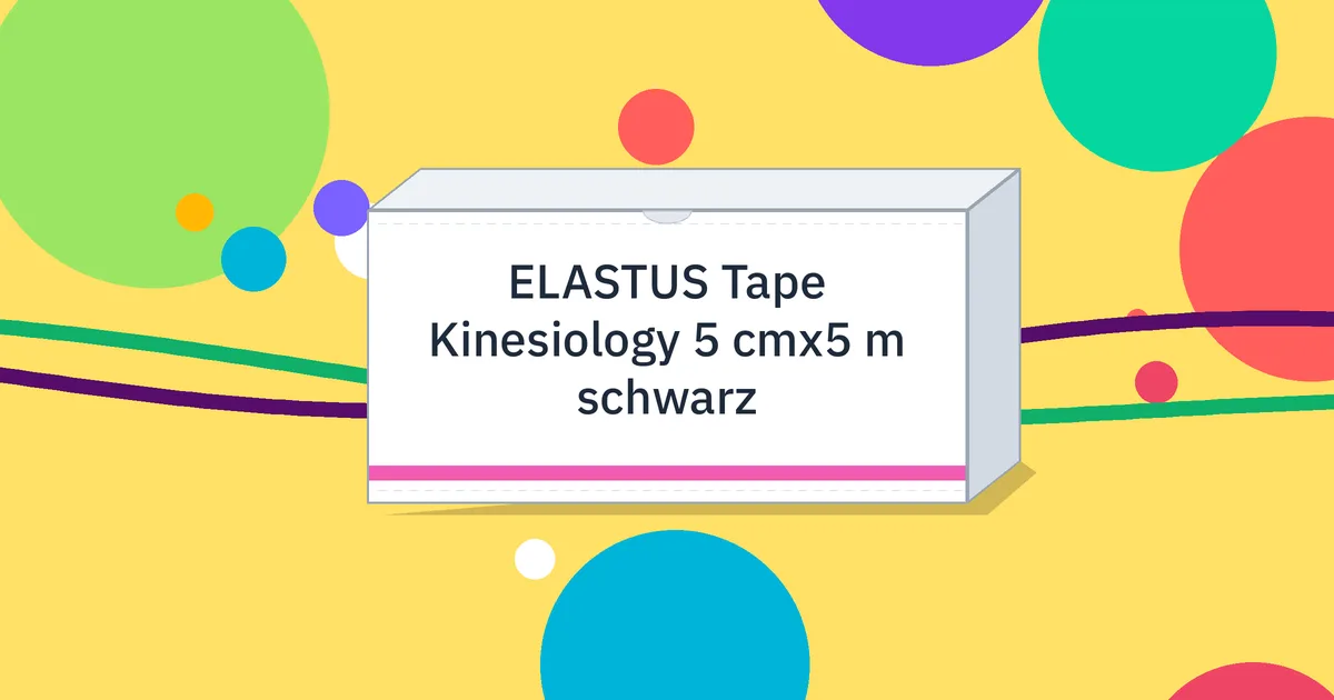 Symbolbild: Packung mit der Aufschrift ELASTUS Tape Kinesiology 5 cmx5 m schwarz (PZN 13171453) – Verfügbarkeit und Bezug in Apotheken in Frankfurt am Main