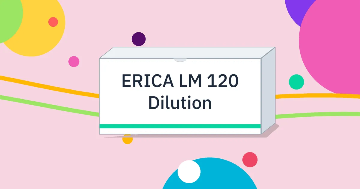Symbolbild: Packung mit der Aufschrift ERICA LM 120 Dilution (PZN 13477985) – Verfügbarkeit und Bezug in Apotheken in Frankfurt am Main