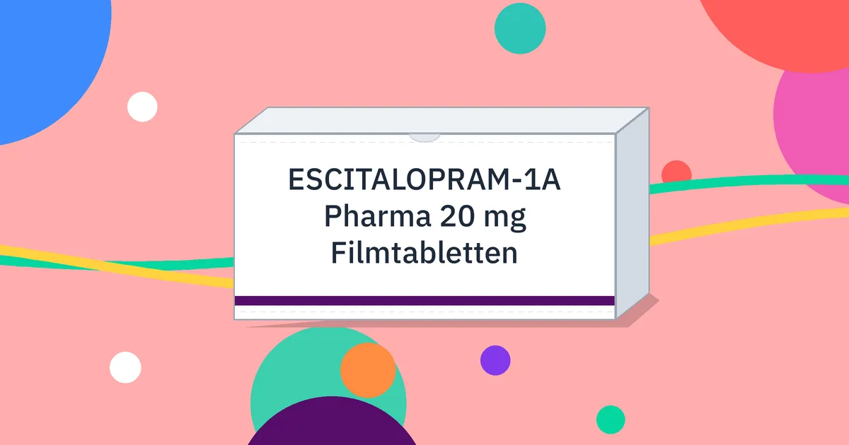 Symbolbild: Packung mit der Aufschrift ESCITALOPRAM-1A Pharma 20 mg Filmtabletten (PZN 10254121) – Verfügbarkeit und Bezug in Apotheken in Frankfurt am Main