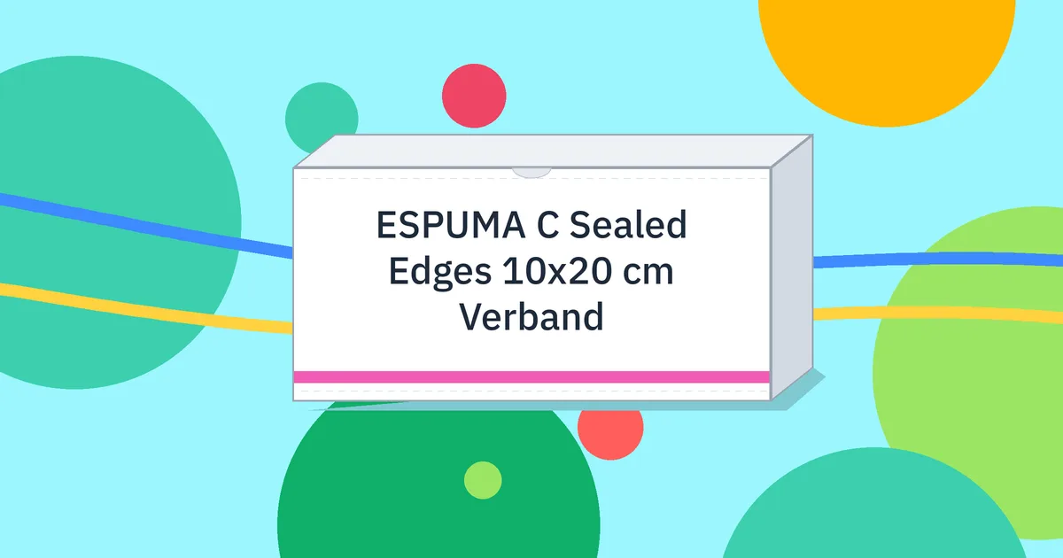Symbolbild: Packung mit der Aufschrift ESPUMA C Sealed Edges 10x20 cm Verband (PZN 17468210) – Verfügbarkeit und Bezug in Apotheken in Frankfurt am Main