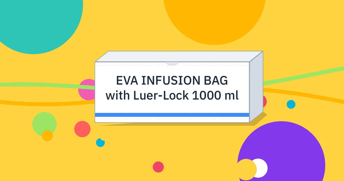 Symbolbild: Packung mit der Aufschrift EVA INFUSION BAG with Luer-Lock 1000 ml (PZN 19986469) – Verfügbarkeit und Bezug in Apotheken in Frankfurt am Main