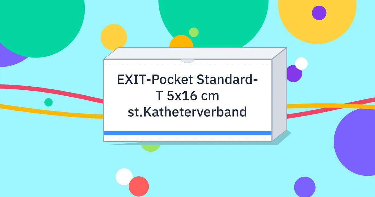 Symbolbild: Packung mit der Aufschrift EXIT-Pocket Standard-T 5x16 cm st.Katheterverband (PZN 18751184) – Verfügbarkeit und Bezug in Apotheken in Frankfurt am Main