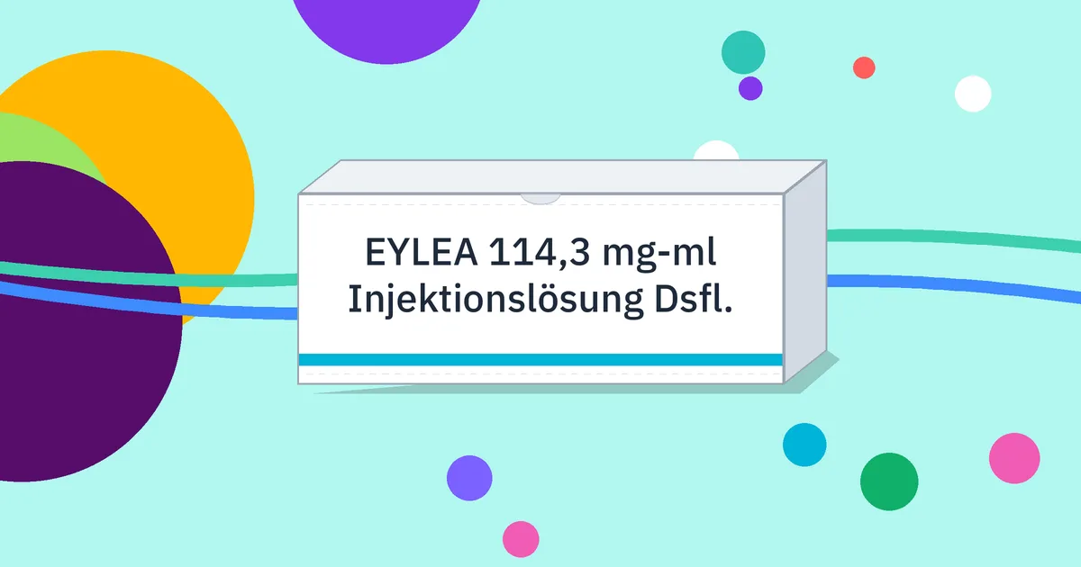 Symbolbild: Packung mit der Aufschrift EYLEA 114,3 mg-ml Injektionslösung Dsfl. (PZN 19841446) – Verfügbarkeit und Bezug in Apotheken in Frankfurt am Main