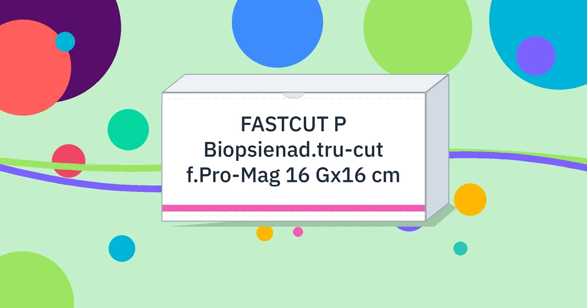 Symbolbild: Packung mit der Aufschrift FASTCUT P Biopsienad.tru-cut f.Pro-Mag 16 Gx16 cm (PZN 16087405) – Verfügbarkeit und Bezug in Apotheken in Frankfurt am Main