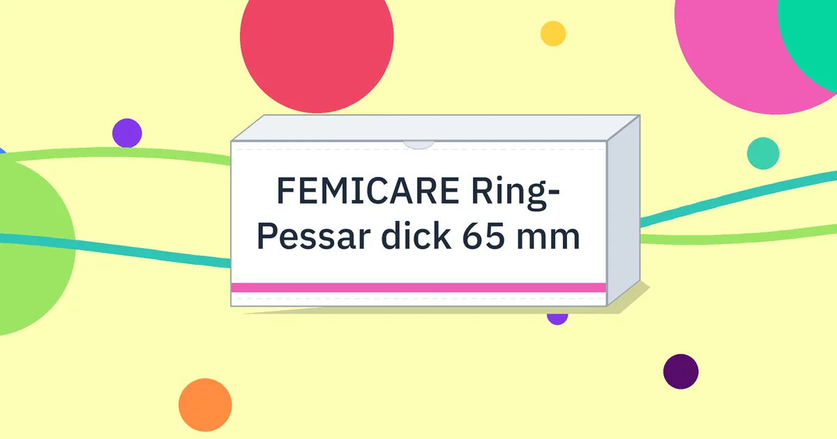 Symbolbild: Packung mit der Aufschrift FEMICARE Ring-Pessar dick 65 mm (PZN 19336180) – Verfügbarkeit und Bezug in Apotheken in Frankfurt am Main