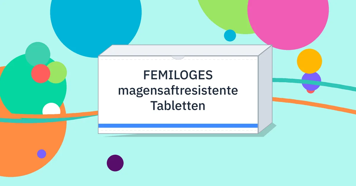 Symbolbild: Packung mit der Aufschrift FEMILOGES magensaftresistente Tabletten (PZN 16815885) – Verfügbarkeit und Bezug in Apotheken in Frankfurt am Main