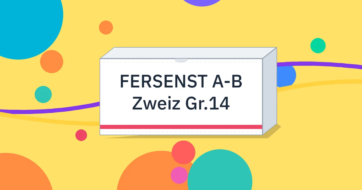 Symbolbild: Packung mit der Aufschrift FERSENST A-B Zweiz Gr.14 (PZN 01969200) – Verfügbarkeit und Bezug in Apotheken in Frankfurt am Main