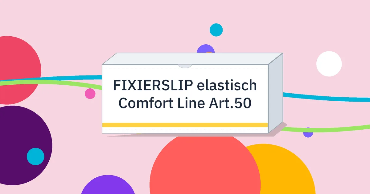 Symbolbild: Packung mit der Aufschrift FIXIERSLIP elastisch Comfort Line Art.50 (PZN 00649901) – Verfügbarkeit und Bezug in Apotheken in Frankfurt am Main