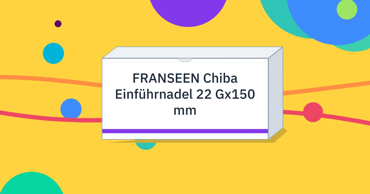 Symbolbild: Packung mit der Aufschrift FRANSEEN Chiba Einführnadel 22 Gx150 mm (PZN 16920412) – Verfügbarkeit und Bezug in Apotheken in Frankfurt am Main