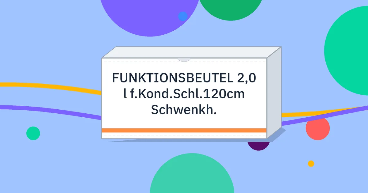 Symbolbild: Packung mit der Aufschrift FUNKTIONSBEUTEL 2,0 l f.Kond.Schl.120cm Schwenkh. (PZN 06097851) – Verfügbarkeit und Bezug in Apotheken in Frankfurt am Main
