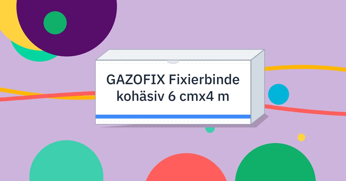 Symbolbild: Packung mit der Aufschrift GAZOFIX Fixierbinde kohäsiv 6 cmx4 m (PZN 19882770) – Verfügbarkeit und Bezug in Apotheken in Frankfurt am Main
