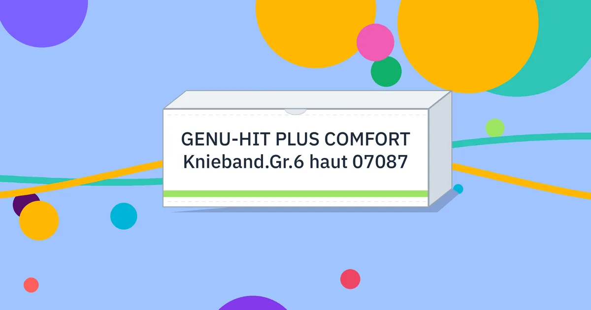 Symbolbild: Packung mit der Aufschrift GENU-HIT PLUS COMFORT Knieband.Gr.6 haut 07087 (PZN 10921480) – Verfügbarkeit und Bezug in Apotheken in Frankfurt am Main