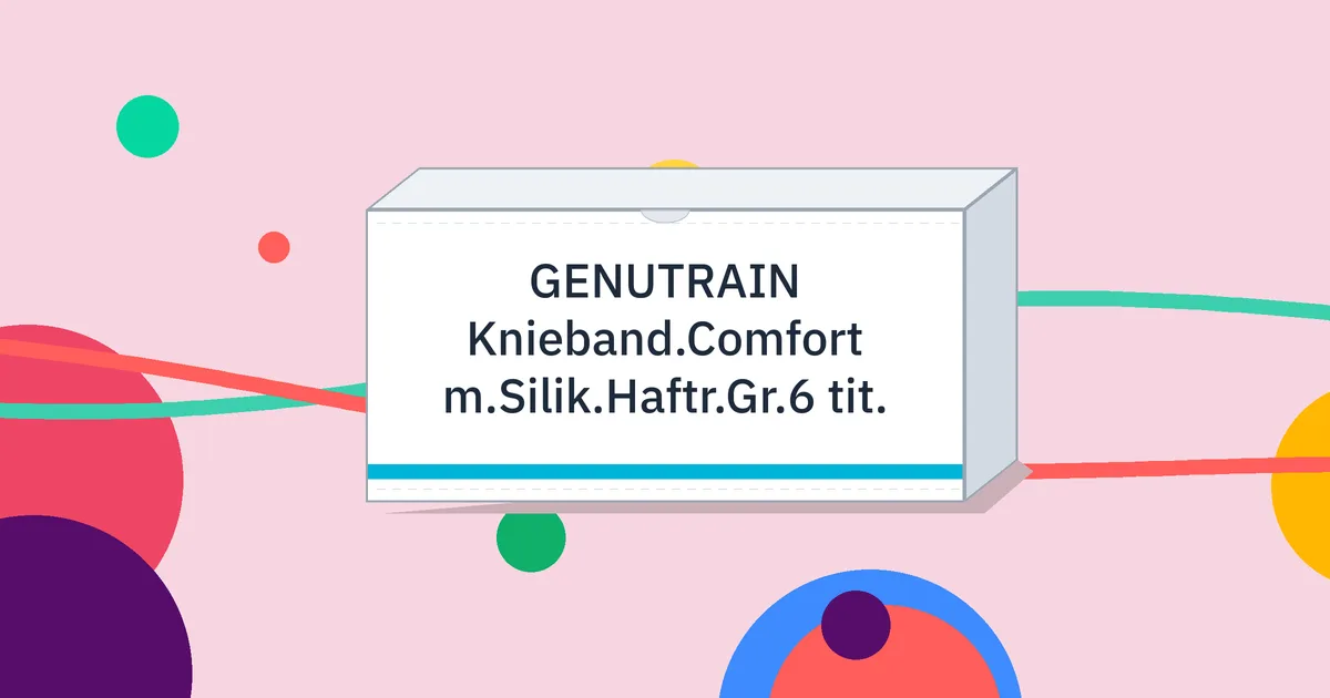 Symbolbild: Packung mit der Aufschrift GENUTRAIN Knieband.Comfort m.Silik.Haftr.Gr.6 tit. (PZN 12517292) – Verfügbarkeit und Bezug in Apotheken in Frankfurt am Main