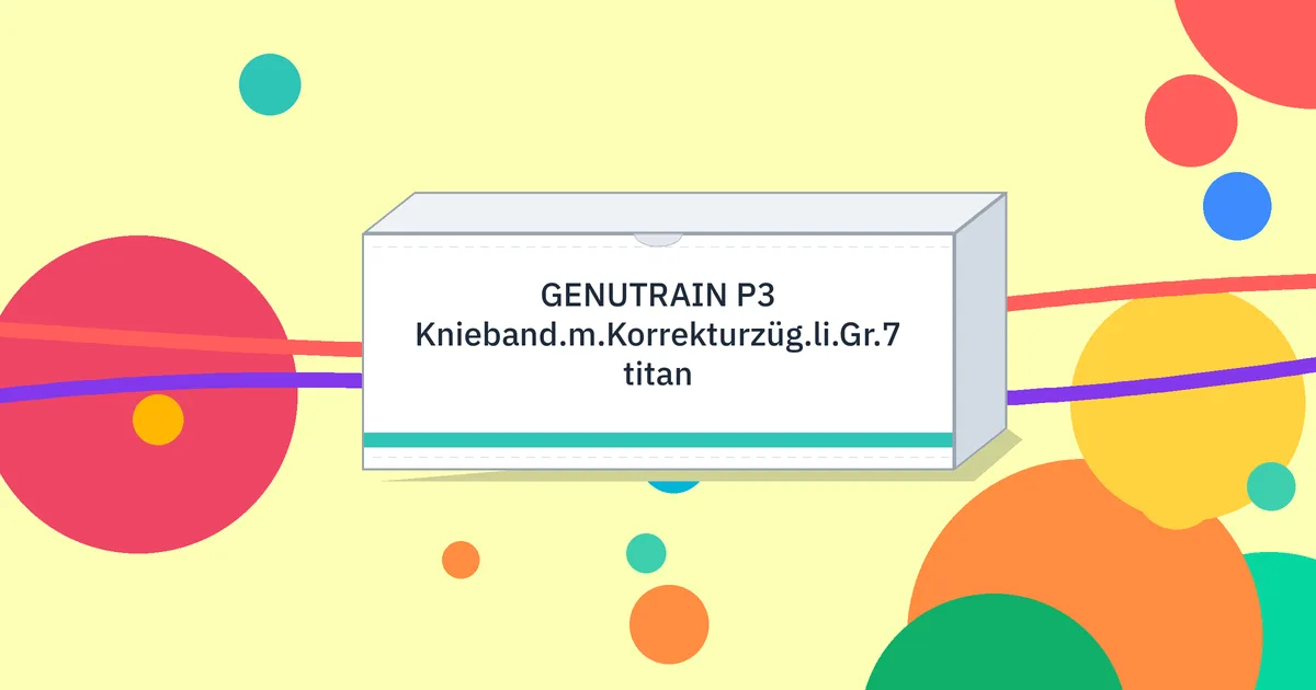 Symbolbild: Packung mit der Aufschrift GENUTRAIN P3 Knieband.m.Korrekturzüg.li.Gr.7 titan (PZN 20186366) – Verfügbarkeit und Bezug in Apotheken in Frankfurt am Main