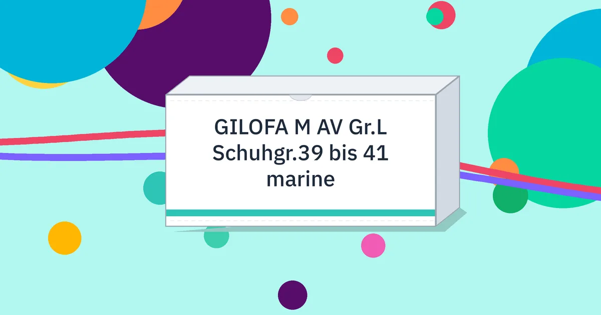 Symbolbild: Packung mit der Aufschrift GILOFA M AV Gr.L Schuhgr.39 bis 41 marine (PZN 16726414) – Verfügbarkeit und Bezug in Apotheken in Frankfurt am Main