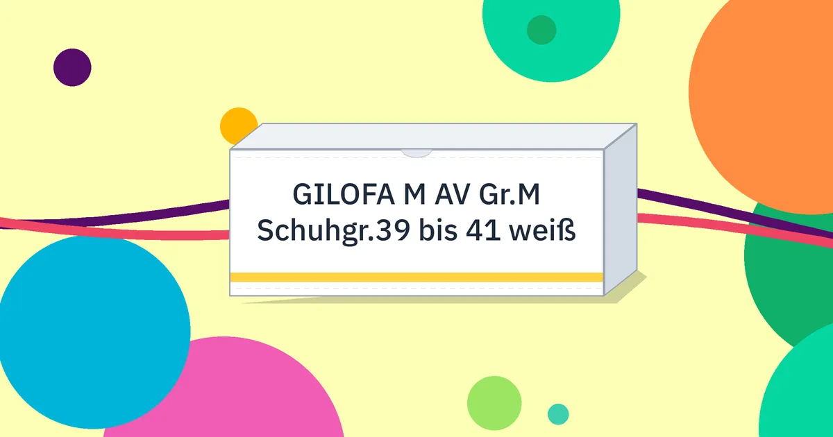 Symbolbild: Packung mit der Aufschrift GILOFA M AV Gr.M Schuhgr.39 bis 41 weiß (PZN 16726271) – Verfügbarkeit und Bezug in Apotheken in Frankfurt am Main