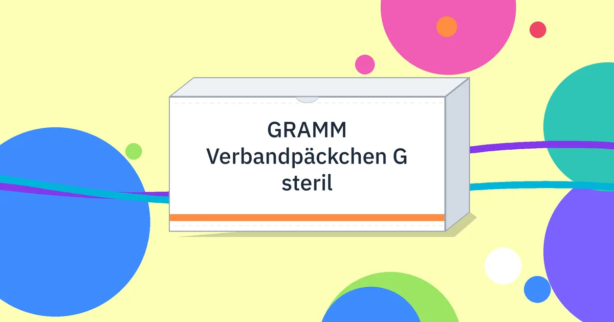 Symbolbild: Packung mit der Aufschrift GRAMM Verbandpäckchen G steril (PZN 07354089) – Verfügbarkeit und Bezug in Apotheken in Frankfurt am Main