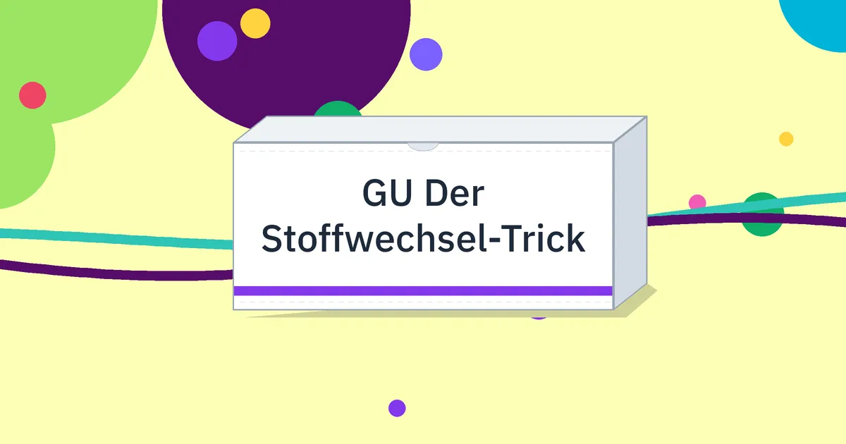Symbolbild: Packung mit der Aufschrift GU Der Stoffwechsel-Trick (PZN 19079524) – Verfügbarkeit und Bezug in Apotheken in Frankfurt am Main