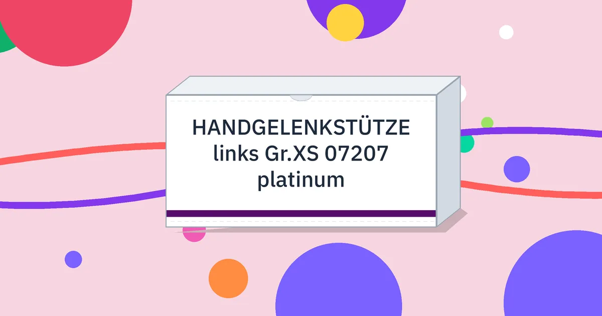 Symbolbild: Packung mit der Aufschrift HANDGELENKSTÜTZE links Gr.XS 07207 platinum (PZN 19450763) – Verfügbarkeit und Bezug in Apotheken in Frankfurt am Main