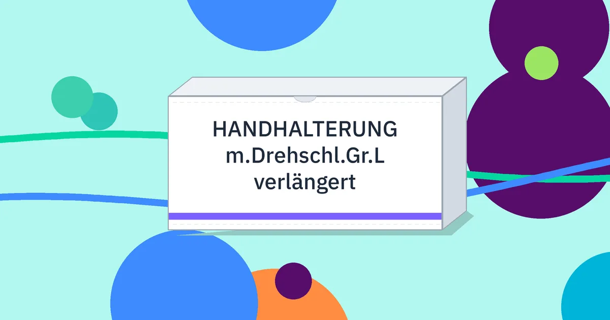 Symbolbild: Packung mit der Aufschrift HANDHALTERUNG m.Drehschl.Gr.L verlängert (PZN 11568399) – Verfügbarkeit und Bezug in Apotheken in Frankfurt am Main