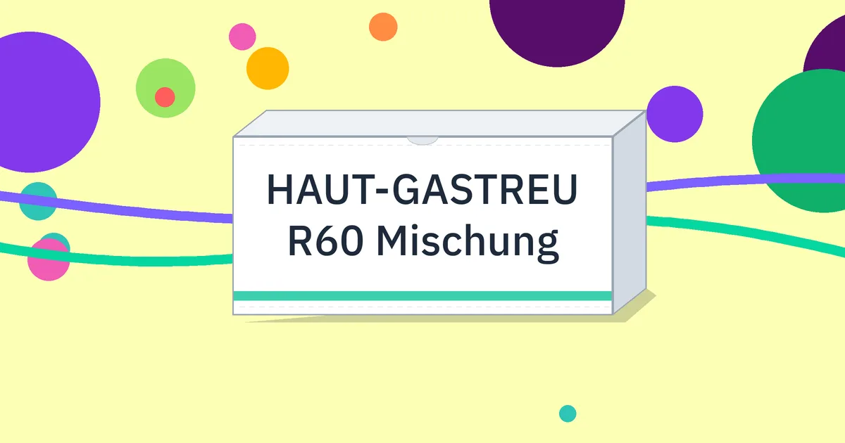 Symbolbild: Packung mit der Aufschrift HAUT-GASTREU R60 Mischung (PZN 02483563) – Verfügbarkeit und Bezug in Apotheken in Frankfurt am Main