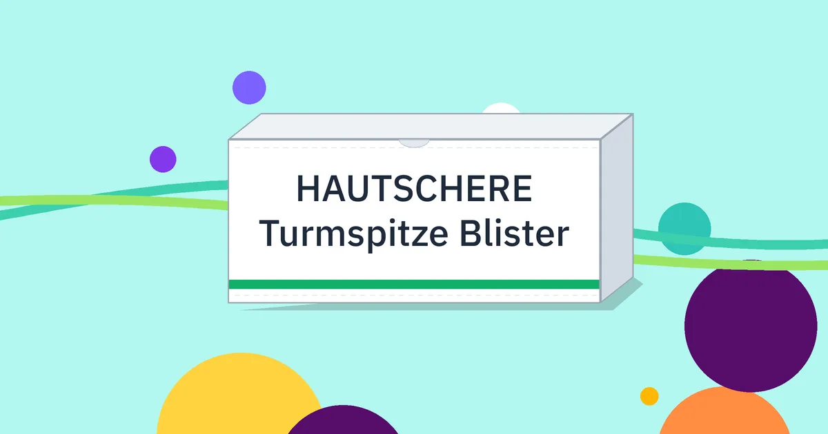 Symbolbild: Packung mit der Aufschrift HAUTSCHERE Turmspitze Blister (PZN 10349086) – Verfügbarkeit und Bezug in Apotheken in Frankfurt am Main