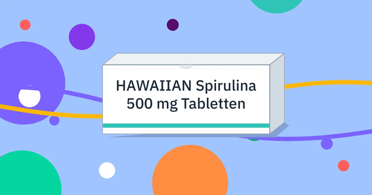 Symbolbild: Packung mit der Aufschrift HAWAIIAN Spirulina 500 mg Tabletten (PZN 09463859) – Verfügbarkeit und Bezug in Apotheken in Frankfurt am Main