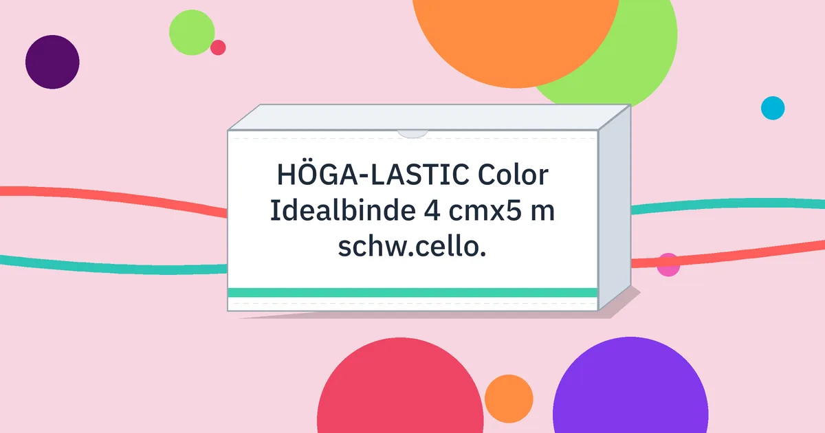 Symbolbild: Packung mit der Aufschrift HÖGA-LASTIC Color Idealbinde 4 cmx5 m schw.cello. (PZN 11479827) – Verfügbarkeit und Bezug in Apotheken in Frankfurt am Main