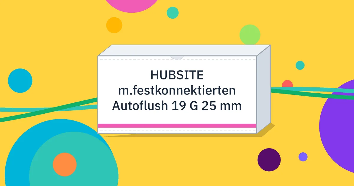 Symbolbild: Packung mit der Aufschrift HUBSITE m.festkonnektierten Autoflush 19 G 25 mm (PZN 02165805) – Verfügbarkeit und Bezug in Apotheken in Frankfurt am Main
