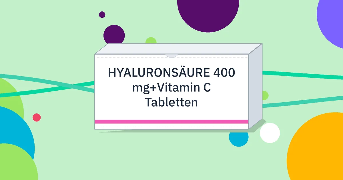 Symbolbild: Packung mit der Aufschrift HYALURONSÄURE 400 mg+Vitamin C Tabletten (PZN 15871551) – Verfügbarkeit und Bezug in Apotheken in Frankfurt am Main