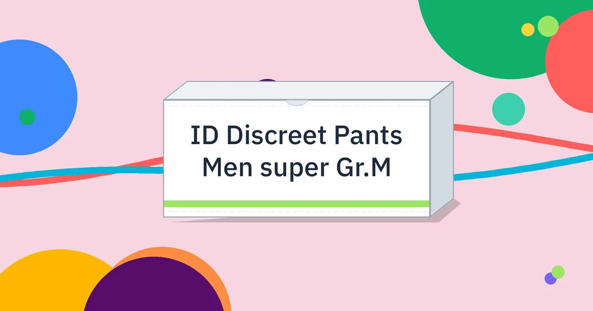 Symbolbild: Packung mit der Aufschrift ID Discreet Pants Men super Gr.M (PZN 19489860) – Verfügbarkeit und Bezug in Apotheken in Frankfurt am Main