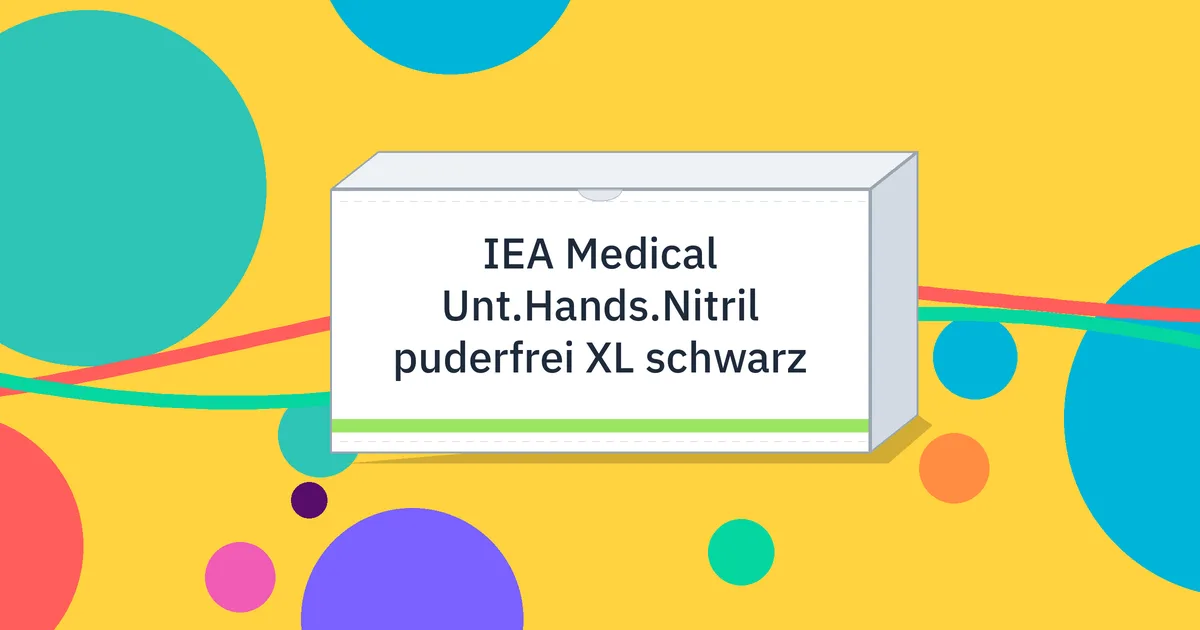 Symbolbild: Packung mit der Aufschrift IEA Medical Unt.Hands.Nitril puderfrei XL schwarz (PZN 18785591) – Verfügbarkeit und Bezug in Apotheken in Frankfurt am Main