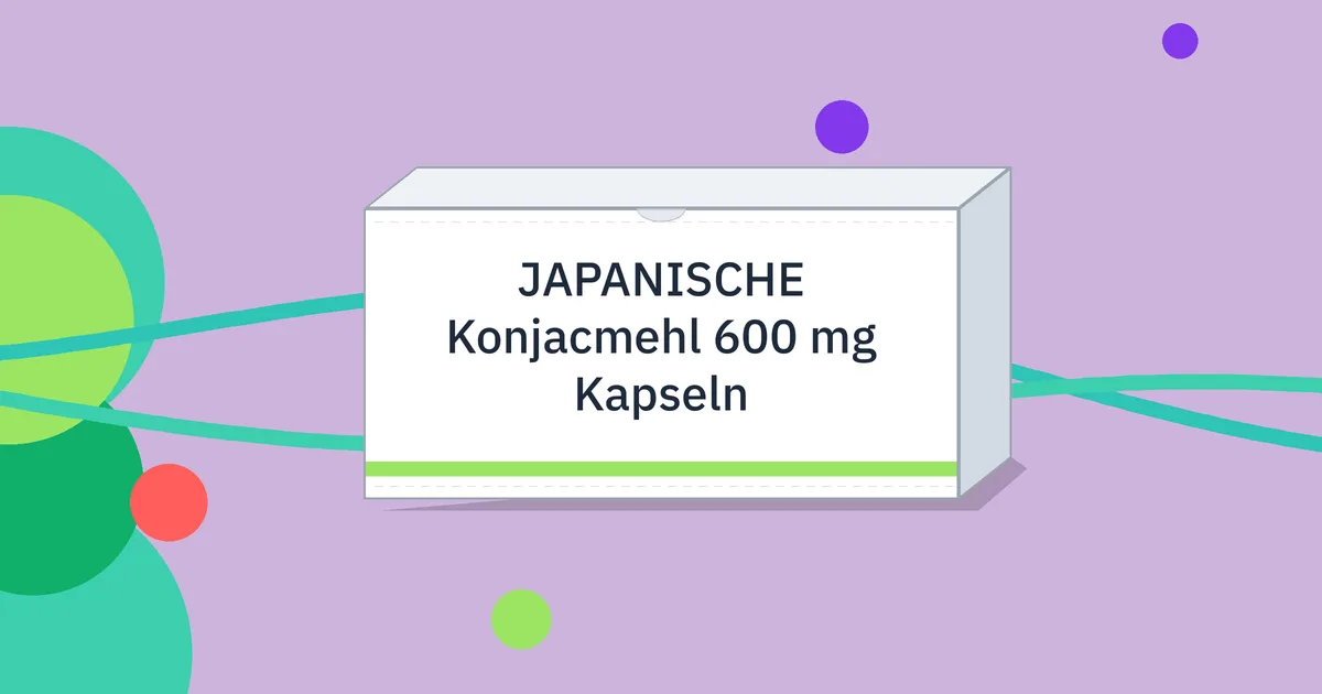 Symbolbild: Packung mit der Aufschrift JAPANISCHE Konjacmehl 600 mg Kapseln (PZN 00943061) – Verfügbarkeit und Bezug in Apotheken in Frankfurt am Main