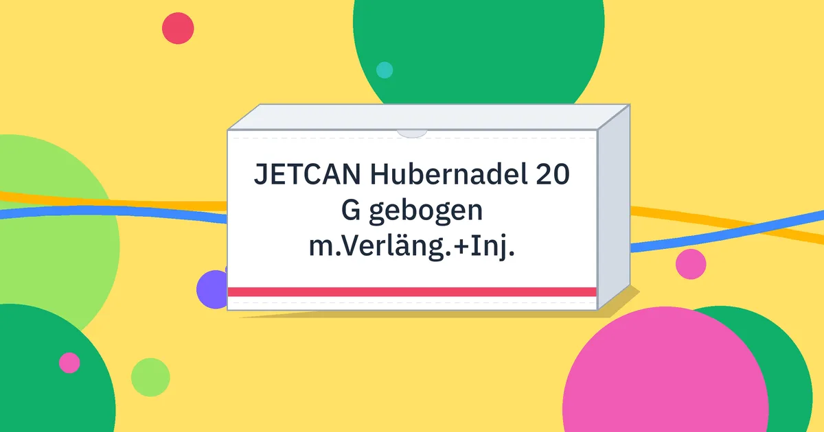 Symbolbild: Packung mit der Aufschrift JETCAN Hubernadel 20 G gebogen m.Verläng.+Inj. (PZN 03815949) – Verfügbarkeit und Bezug in Apotheken in Frankfurt am Main