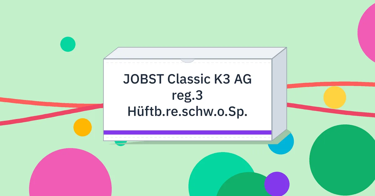 Symbolbild: Packung mit der Aufschrift JOBST Classic K3 AG reg.3 Hüftb.re.schw.o.Sp. (PZN 13076594) – Verfügbarkeit und Bezug in Apotheken in Frankfurt am Main