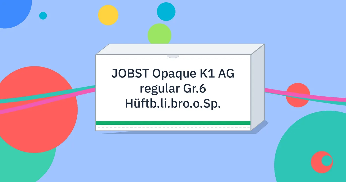Symbolbild: Packung mit der Aufschrift JOBST Opaque K1 AG regular Gr.6 Hüftb.li.bro.o.Sp. (PZN 13100039) – Verfügbarkeit und Bezug in Apotheken in Frankfurt am Main