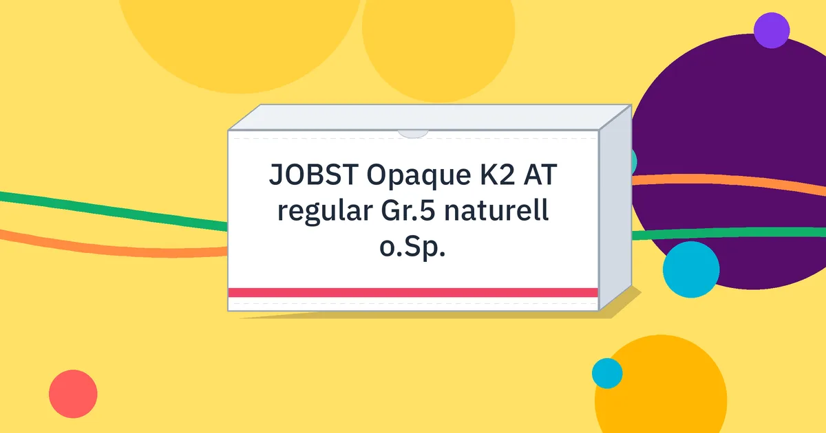 Symbolbild: Packung mit der Aufschrift JOBST Opaque K2 AT regular Gr.5 naturell o.Sp. (PZN 11257185) – Verfügbarkeit und Bezug in Apotheken in Frankfurt am Main