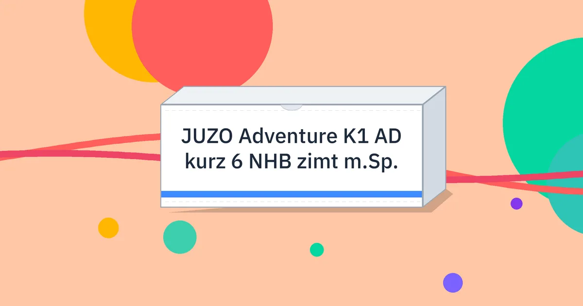 Symbolbild: Packung mit der Aufschrift JUZO Adventure K1 AD kurz 6 NHB zimt m.Sp. (PZN 16493312) – Verfügbarkeit und Bezug in Apotheken in Frankfurt am Main