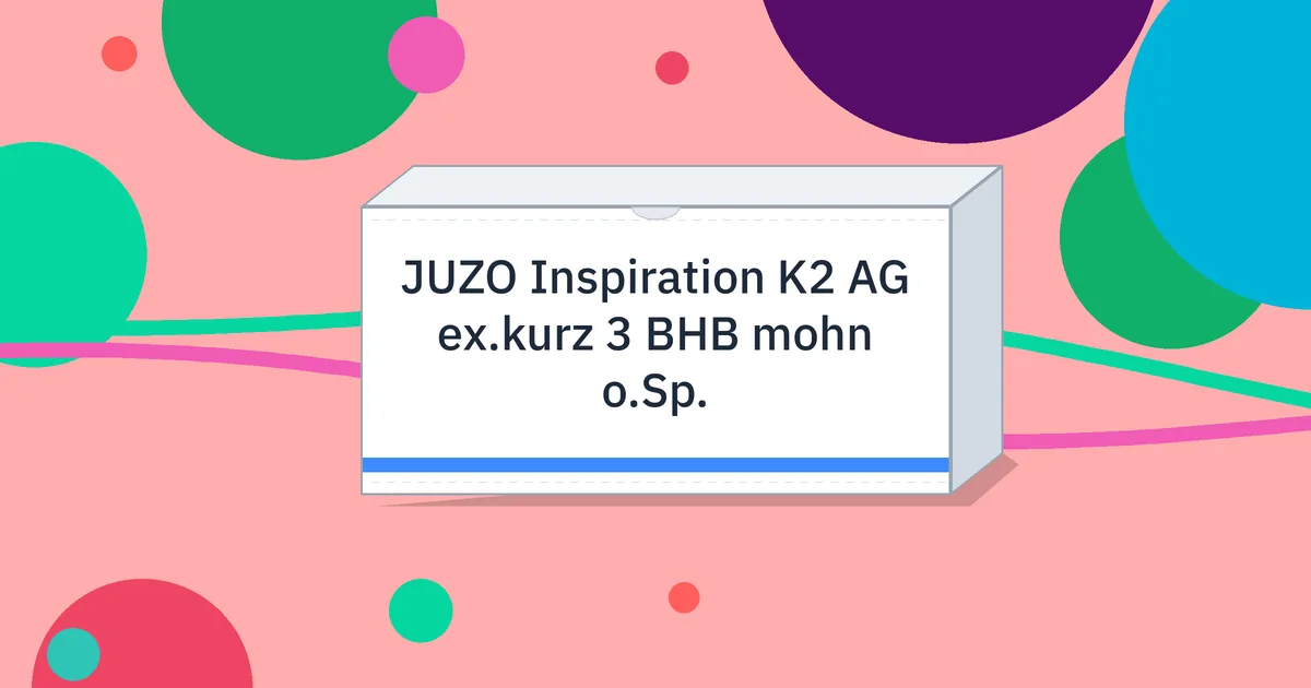 Symbolbild: Packung mit der Aufschrift JUZO Inspiration K2 AG ex.kurz 3 BHB mohn o.Sp. (PZN 14836392) – Verfügbarkeit und Bezug in Apotheken in Frankfurt am Main