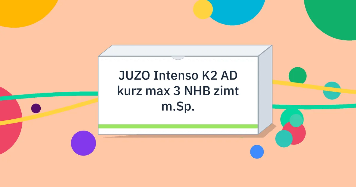 Symbolbild: Packung mit der Aufschrift JUZO Intenso K2 AD kurz max 3 NHB zimt m.Sp. (PZN 18612092) – Verfügbarkeit und Bezug in Apotheken in Frankfurt am Main